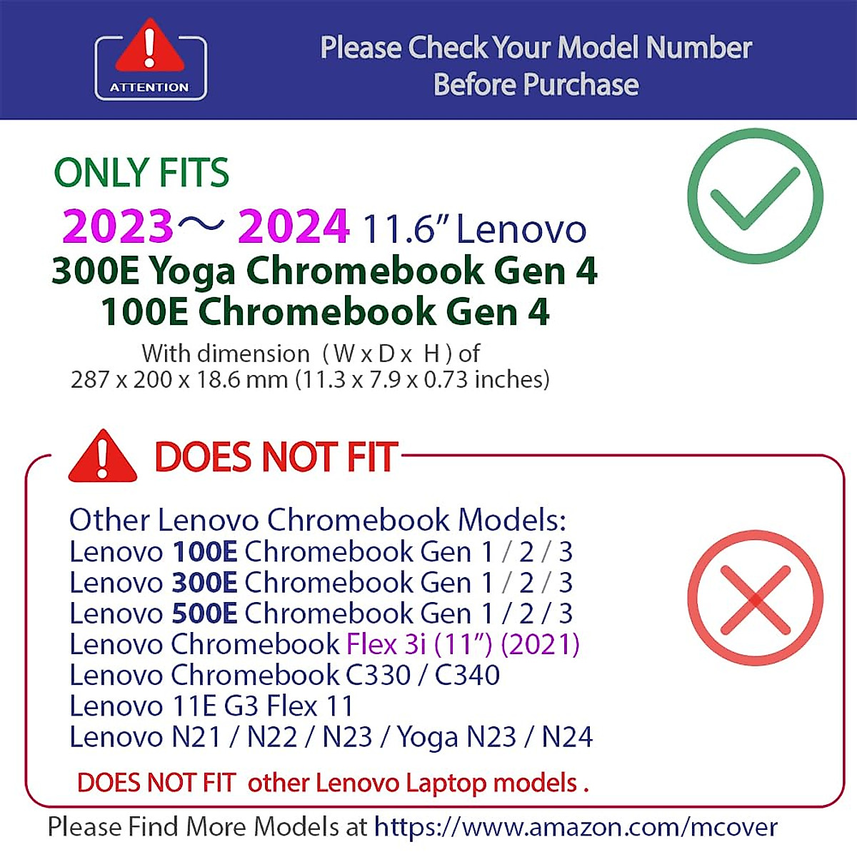 mCover Hard Shell Case ONLY Compatible for 2023~2024 11.6" Lenovo Chromebook 300E Yoga Gen4 / 100E Gen 4 Laptop (NOT fitting ANY other Lenovo models) - Black