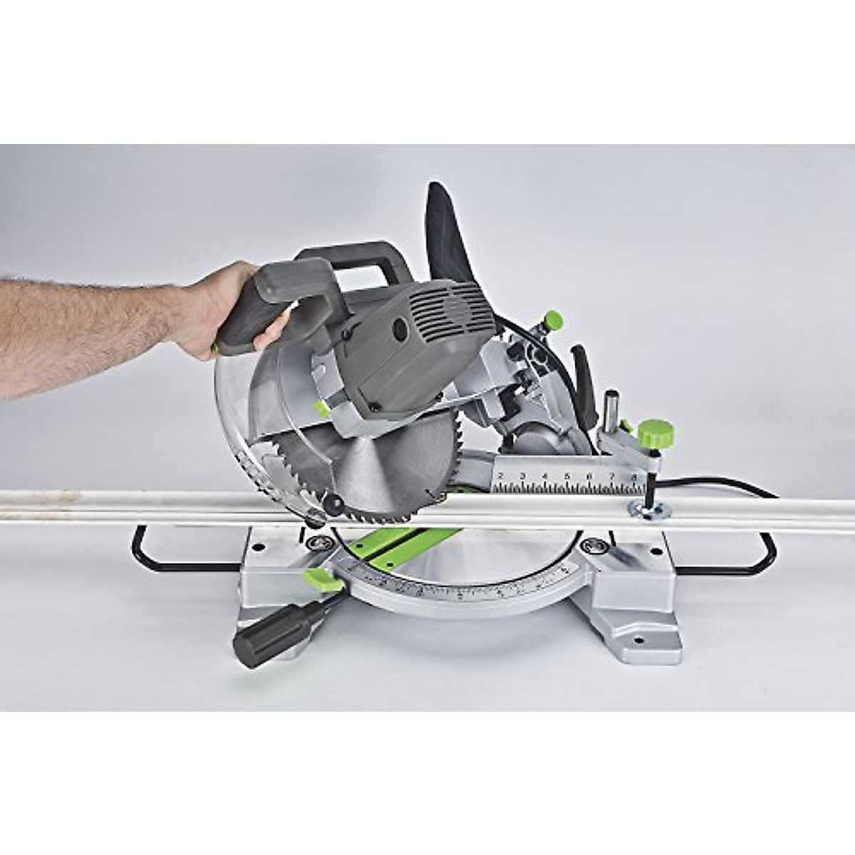Genesis GMS1015LC 15-Amp 10-Inch Compound Miter Saw with Laser Guide and 9 Positive Miter Stops , Gray