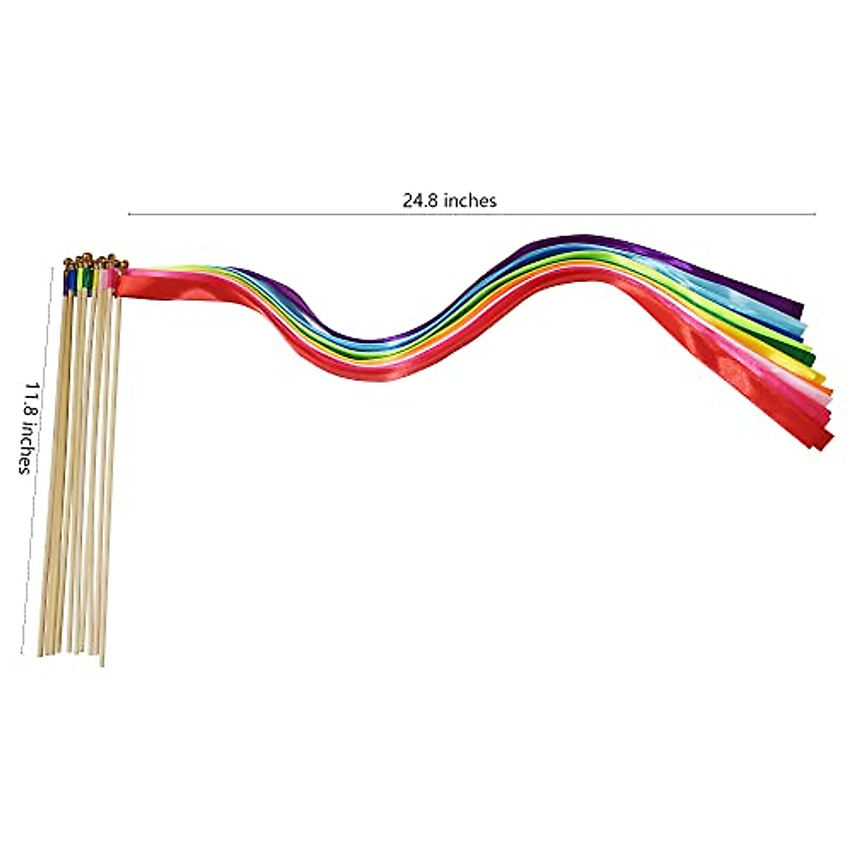 Kingsnow 100 Pieces Multi-Color Ribbon Wands Streamers Sticks with Gold Bell, Chromatic Silk Wish Wands Fairy Stick Party Rhythm Ribbon Streamers for Wedding Send Off Bridal Shower Party Photo Props Activities Holiday Celebration Favors