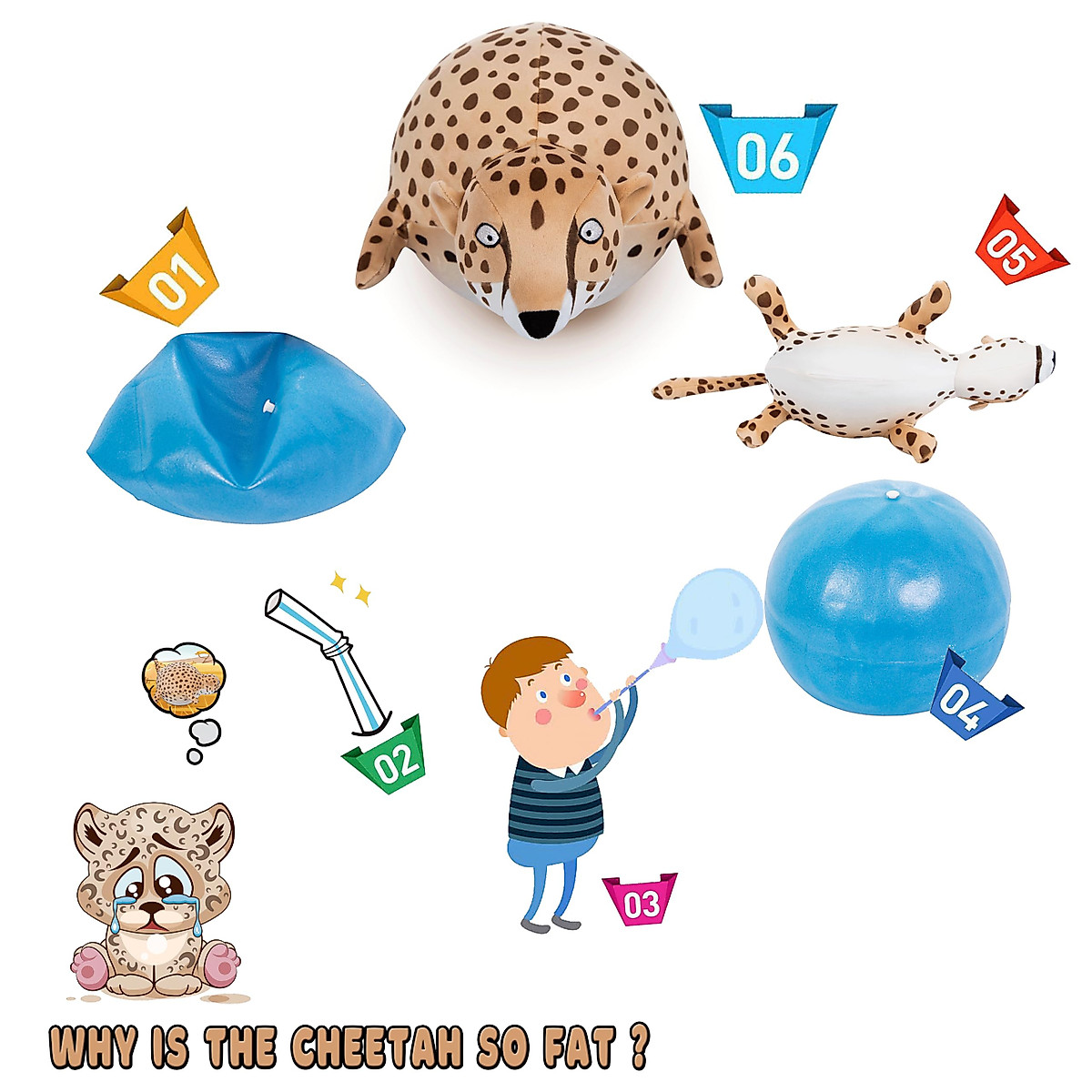 AmyToo 15”Cheetah Stuffed Animal Fat Obesity Ball Plush Toys Animated Stuffed Plushies Birthday Gifts for Kids Boys Girls