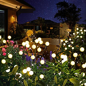 Firefly Solar Garden Lights Outdoor, Solar Firefly Lights, 4 Pack 32 LED Vibrant Firefly Starburst Swaying Lights, Waterproof Solar Decorations Lights for Yard Walkway (Warm White)