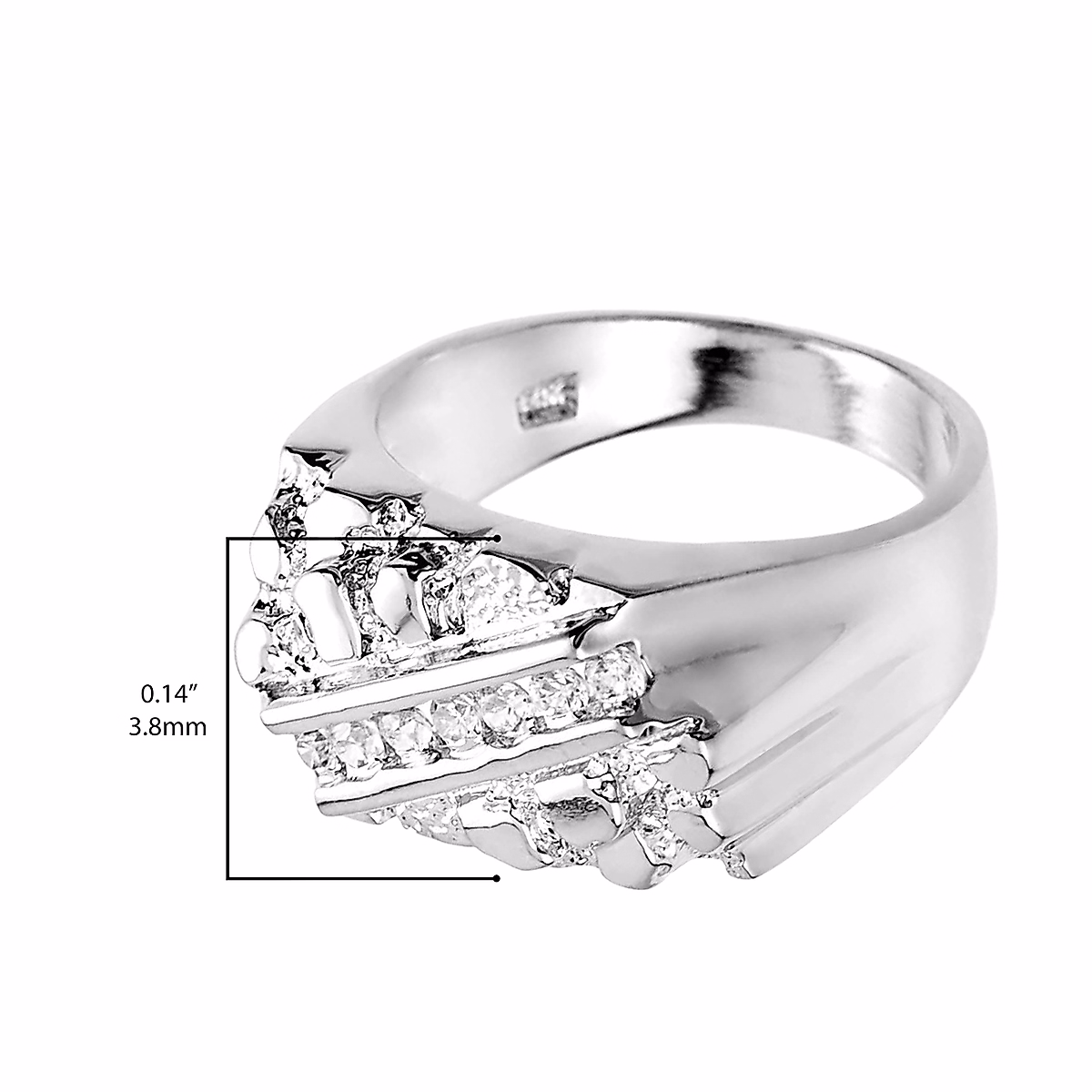 .925 Sterling Silver White Cubic Zirconia 3.8mm Channel Set Nugget Style Tapered Engagement or Wedding Ring - Size 7-1/2