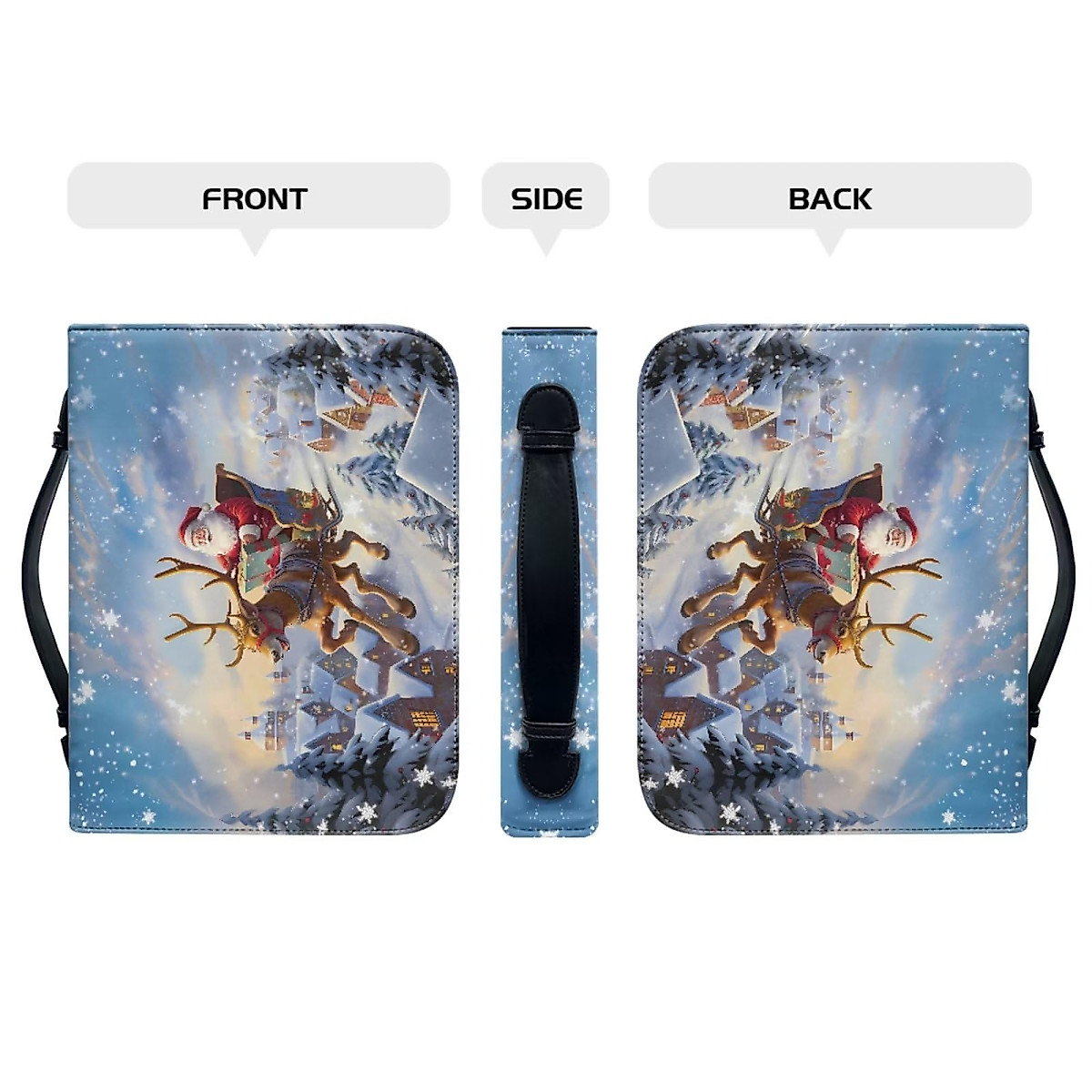 Psesaysky Santa Claus Deer Bible Covers for Women PU Leather Bible Organizer Bag with Handle Multifunctional Portable Car Keychain Christmas Decor