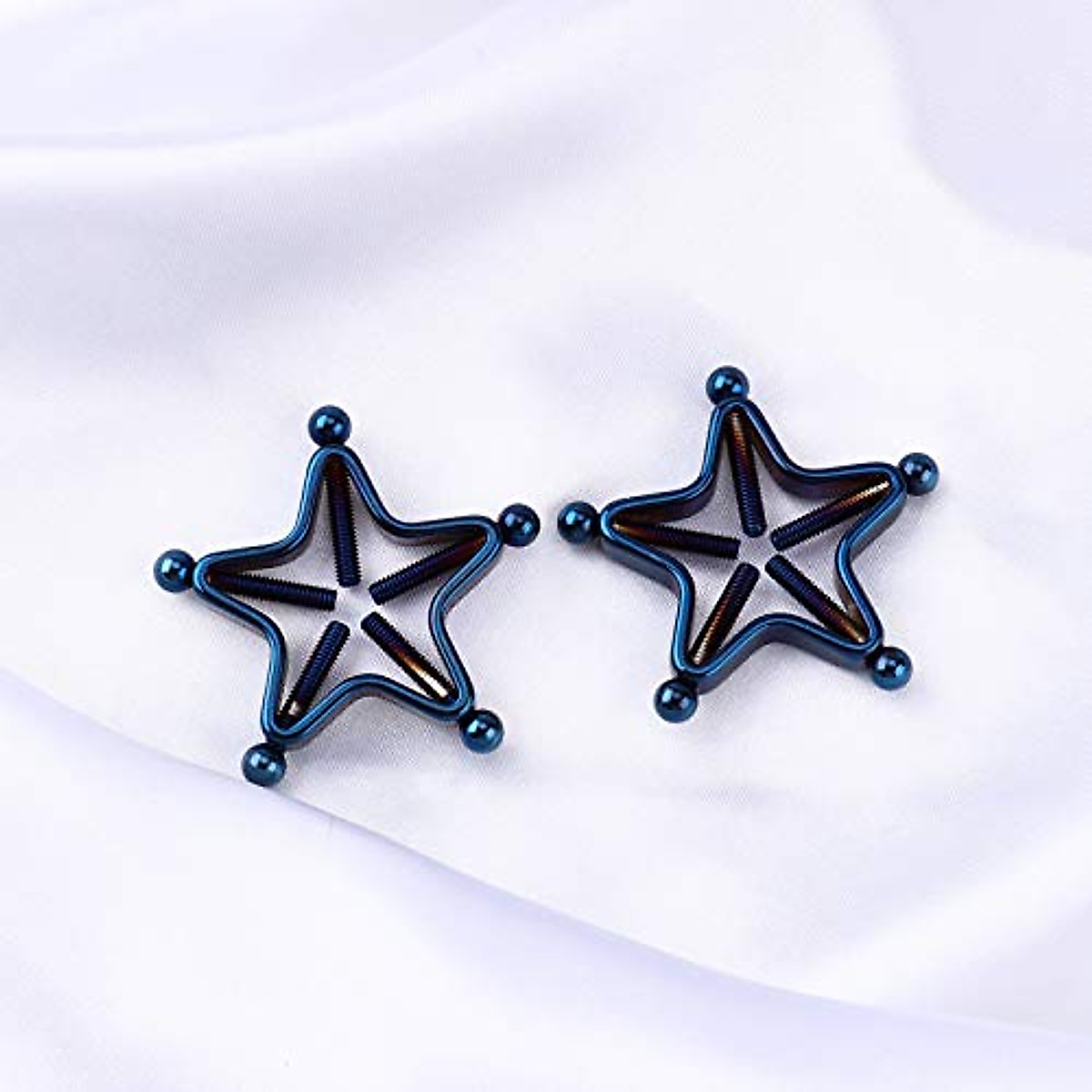 YOOJIA 1 Pair Adults Non-Piercings Nipple Shield Adjustable Body Piercing Geometric Stars Nipple Clamp Ring Body Jewelry #1 Blue One Size
