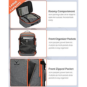 Hynes Eagle Carry on Backpack 38L Large Travel Backpack for Women Flight Approved Weekender Bag Laptop Backpack Men 15 inches Orange Grey with Black Grey