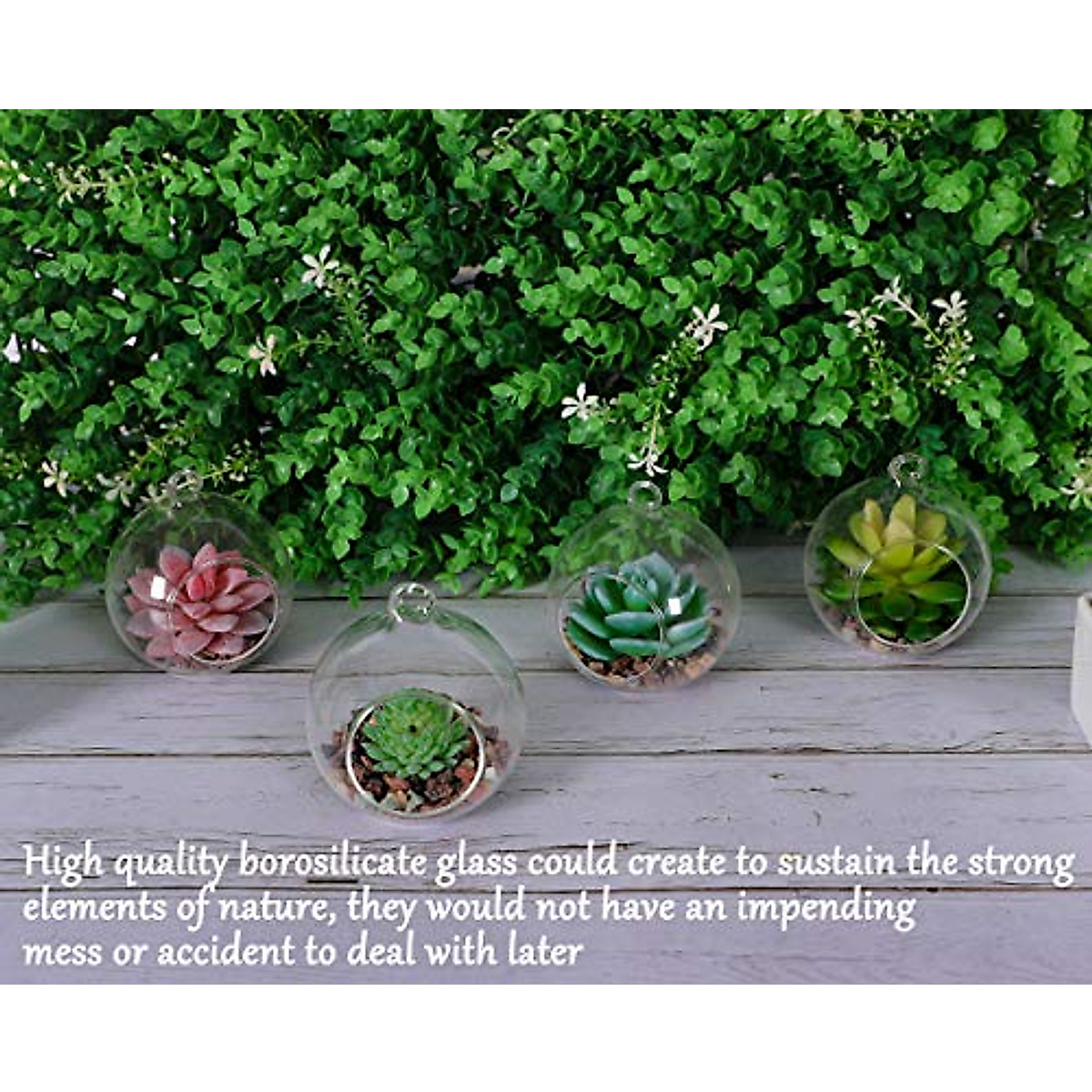 TQVAI 4 Pack Hanging Glass Globe Air Planter Terrarium Vase with 39 inch Sling (Not Included The Plants)