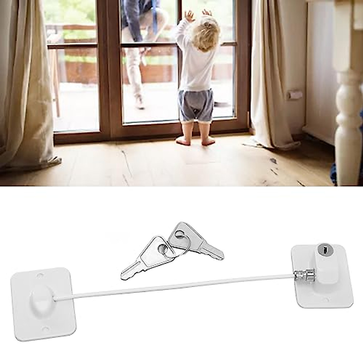 DAUERHAFT Lock, Window Lock Cable Restrictor Strong Key Unlocking for Refrigerators