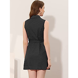 Allegra K Polka Dots Sleeveless Dress for Women's Belted Shirtdress Vintage Button Down Dress Small Black