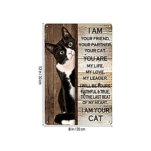 Black Cat Sign I Am Your Friend Your Partner Your Cat You are My Life Home Wall Decoration Metal Plaques 12X8 inch