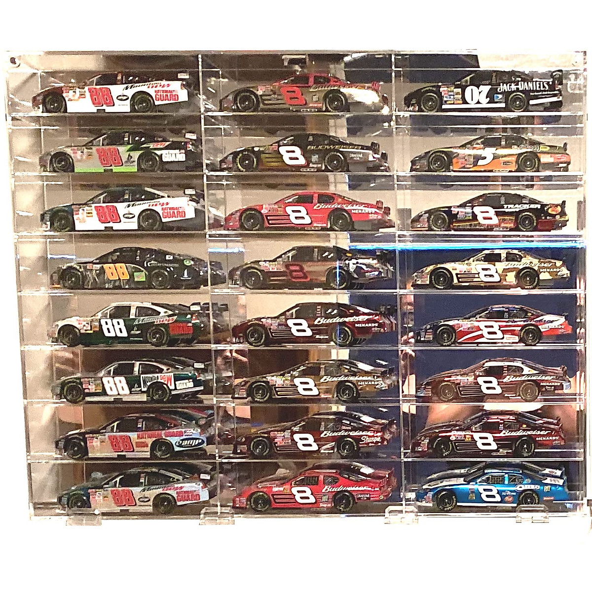 Hot Clear Acrylic Display Case for 1:24 scale Diecast Toy Model Race Cars Wheels Storage Shelves Showcase, 24 Compartments, Wall Mounted