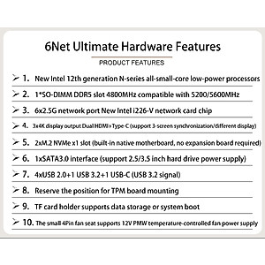 CWWK Fanless Mini PC Intel N Series-N100(4C/4T up to 3.4GHz) Low Power Processor, DDR5, 6x2.5GbE Intel I226V, 4K Display Outputs,M.2 NVMe, SATA3.0, 5 USB Ports, Firewall Router (N100-6L Barebone)