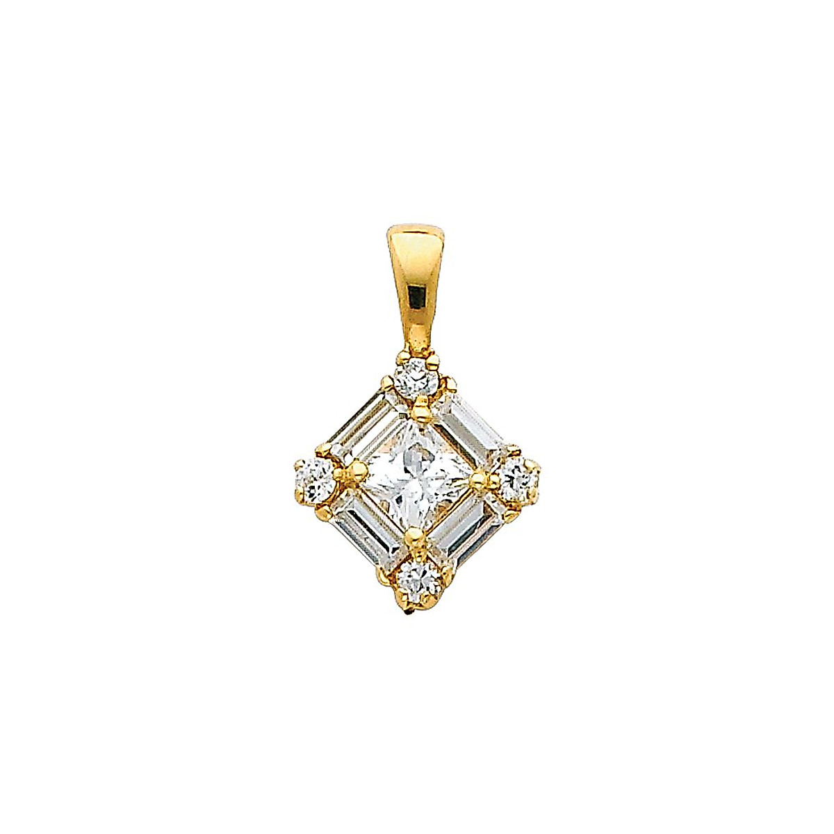 14k REAL Yellow Gold CZ Cluster Square Charm Pendant