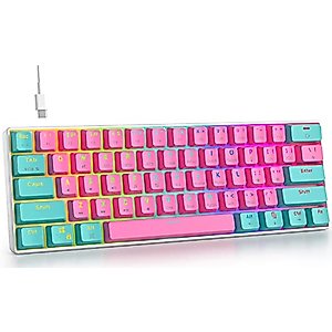 Fogruaden HYSSP 60% Wireless Mechanical Keyboard 61 Keys Pink Gaming Keyboard with PBT Keycaps RGB Backlight Type-C Cable for PC/Mac Gamger (Blue Switch Miami)