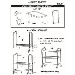 AmGood Stainless Steel Dining Cart - 3 Shelf Heavy Duty Utility Cart on Wheels (Medium - 34" Legth x 18" Width)