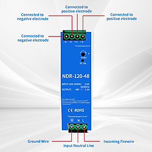 48V Power Supply NDR120-48;Input 100-240VAC;Output:48V 2.5A;110V 120V 220V Both;Din Rail