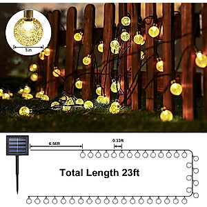 Lezonic Solar String Lights Outdoor Waterproof,50LED Solar Crystal Globe Lights,8 Mode 7M/24Ft Outdoor Solar Powered String Lights for Garden,Patio Yard,Christmas,Parties,Wedding(Warm White)
