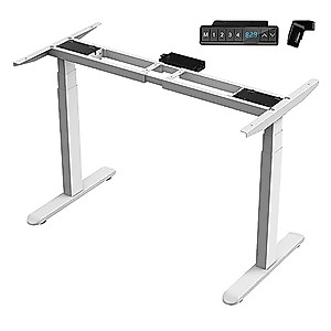 ERGOMORE Dual Motor Standing Desk Frame, 3-Stage Adjustable Height Desk Frame, Standing Desk Legs, Sit Stand Desk Frame with Memory Controll and USB Port (White Frame Only)