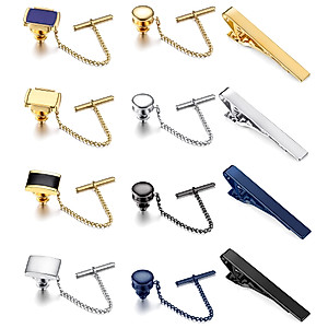 Thunaraz Tie Tacks for Men Tie Bar Clip for Regular Ties Necktie Mens Tie Tacks Clutch with Chain for Wedding Business Tie Pin Clips Mixes Color