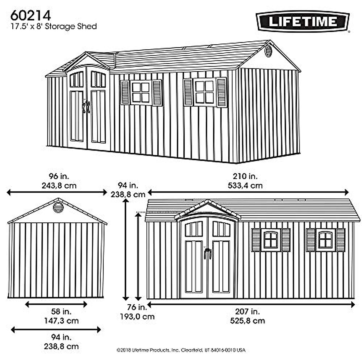 Lifetime 60214 17.5 x 8 Ft. Outdoor Storage Shed, Desert Sand