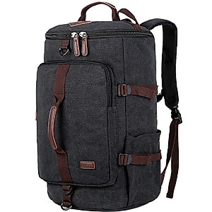 BAOSHA Canvas Weekender Travel Duffel Backpack Hybrid Hiking Rucksack Laptop Backpack for Outdoor Sports Gym HB-26(Black)