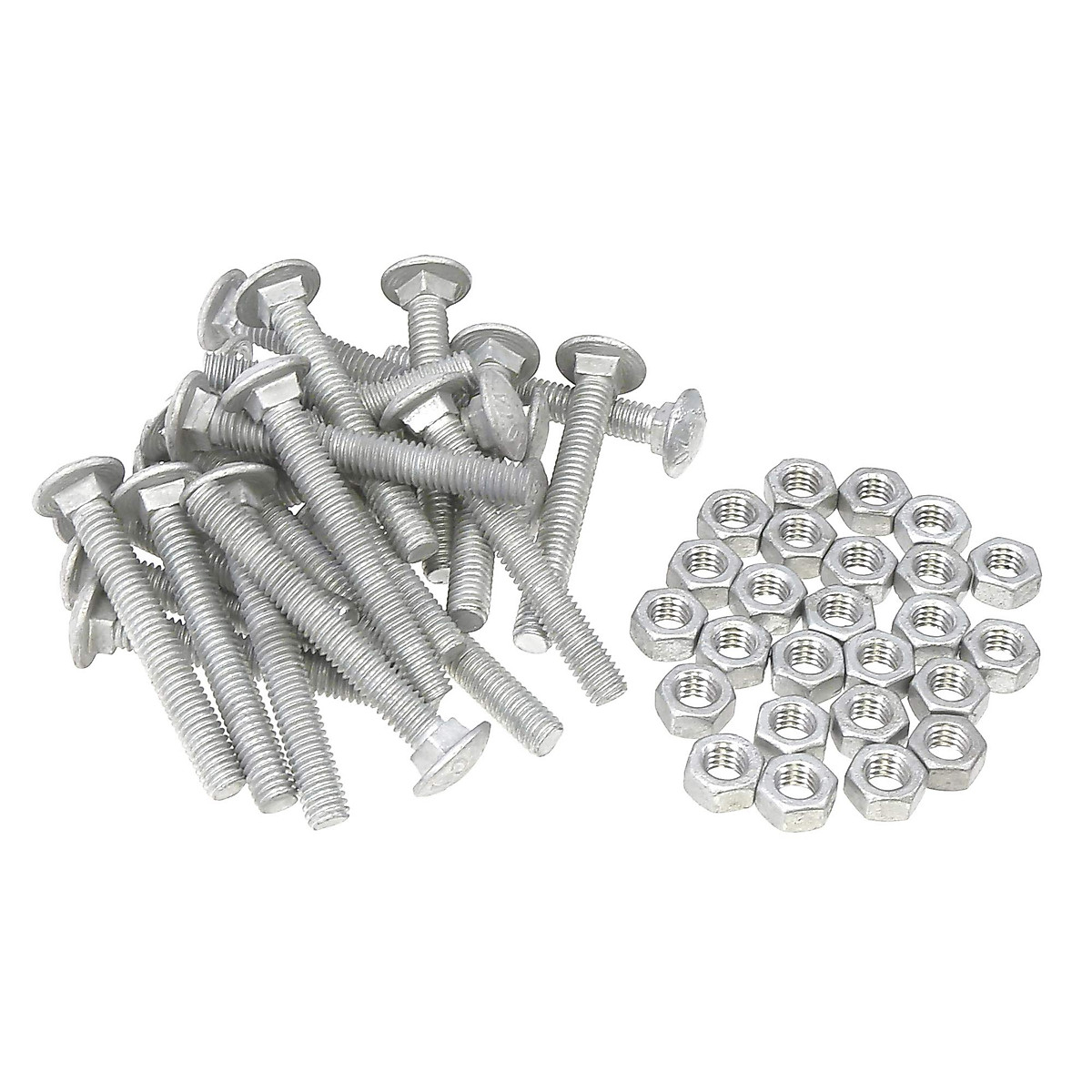 5/16" x 2 1/2" Long Carriage Bolts with Nuts, Galvanized Steel (Set of 25)