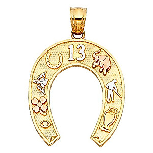 Sonia Jewels 14k White Yellow And Rose Tri Color Gold Lucky Yellow Gold Horseshoe Pendant 24mm X 21mm