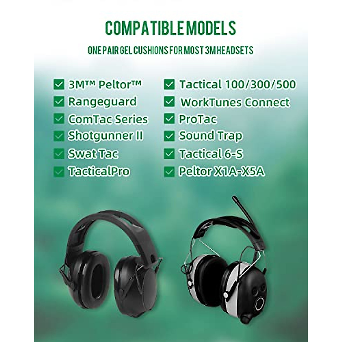 Replacement Gel Ear Pads Fit for Peltor Tactical 100 500/Rangeguard/Walkers Razor/Actfire Ear Protection