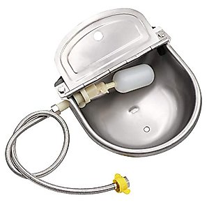 MACGOAL Stainless Steel Automatic Waterer Bowl with Float Valve, Drain Plug and Braided Hose, Water Trough for Livestock Dog Goat Pig Waterer