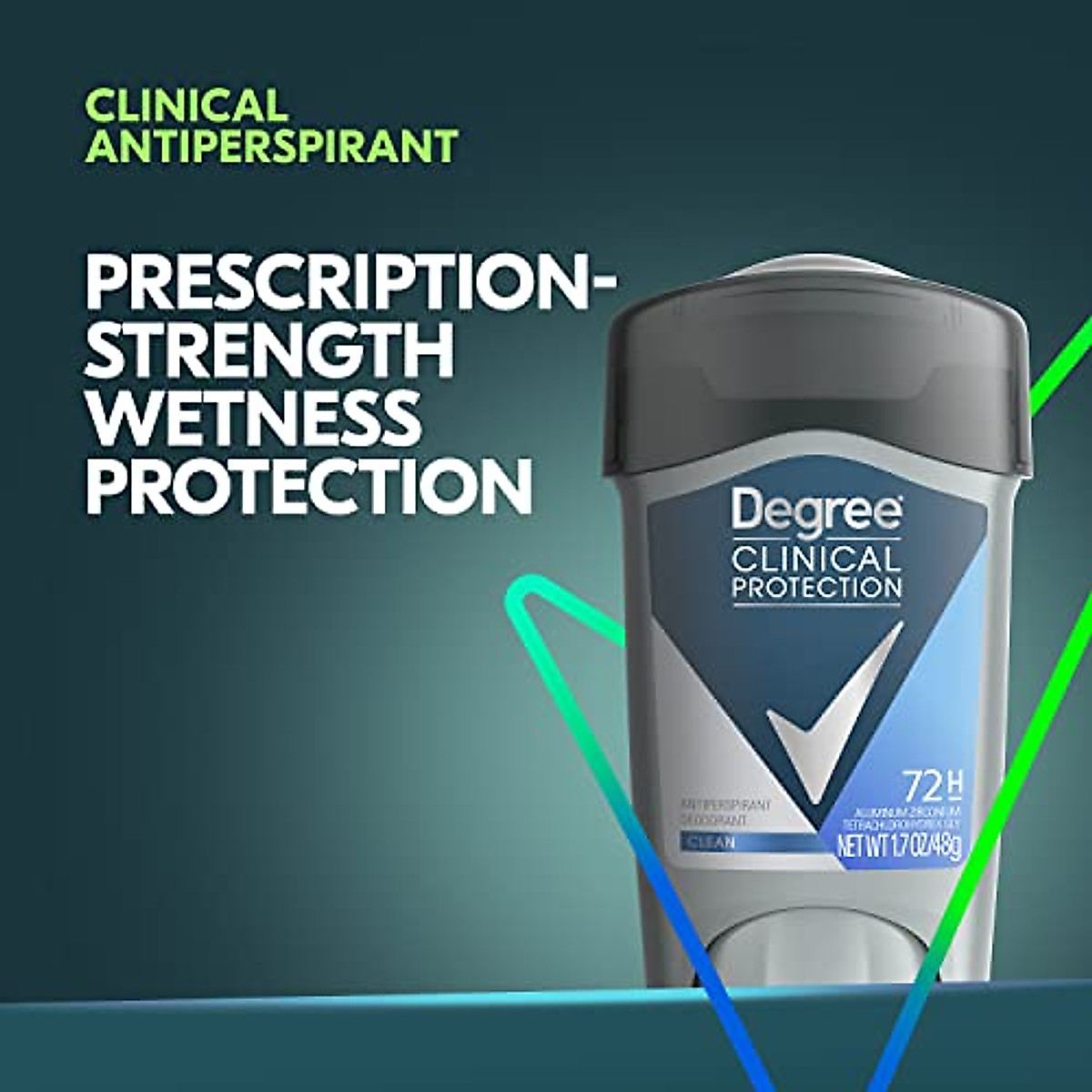 Degree Men Clinical Protection Antiperspirant Deodorant 72-Hour Sweat & Odor Protection Clean Prescription-Strength Antiperspirant For Men with MotionSense Technology 1.7 oz, Pack of 2