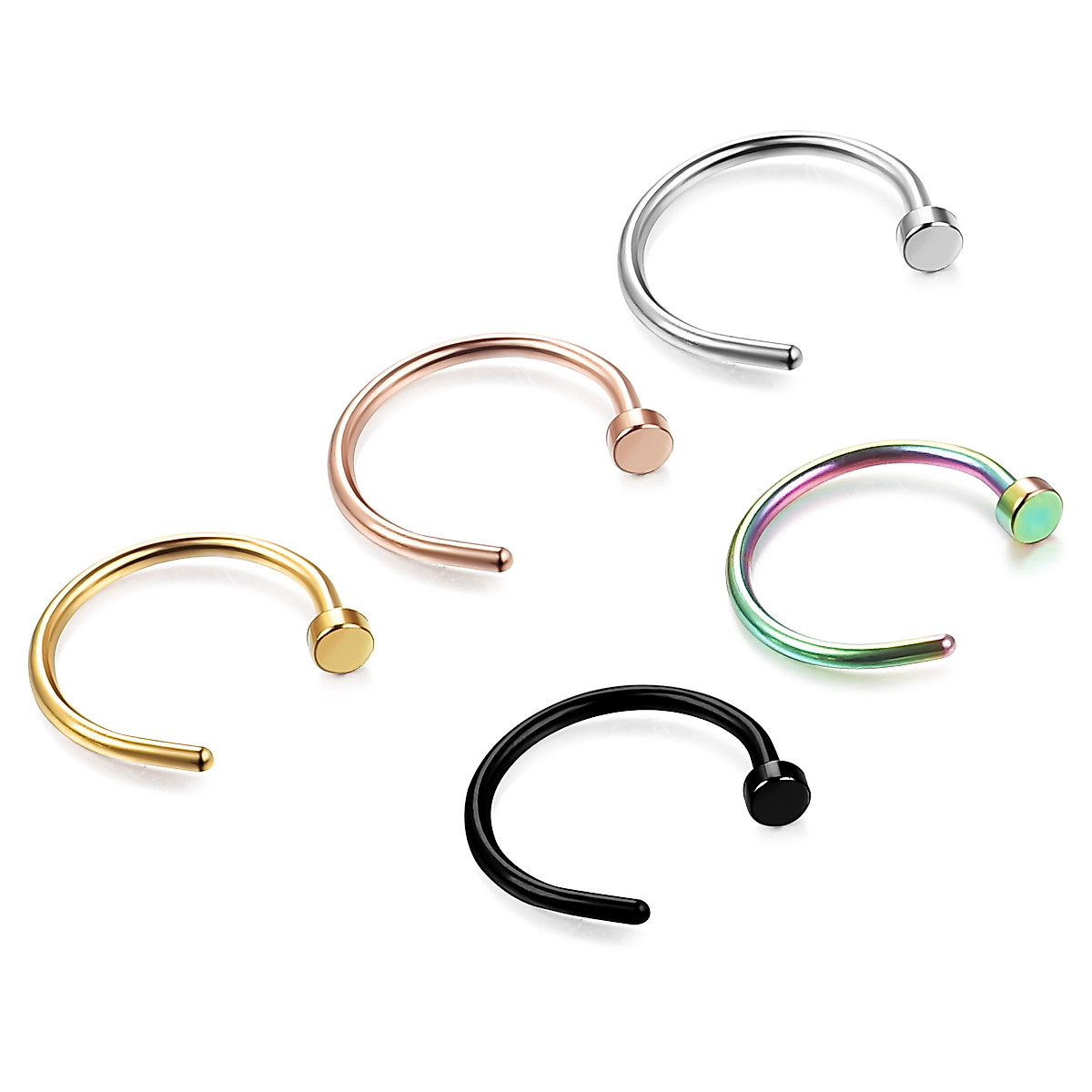 Jstyle 18G 5 Pcs a Set 316L Stainless Steel Nose Rings Hoop Nose Piercing Body Jewelry 9.5mm