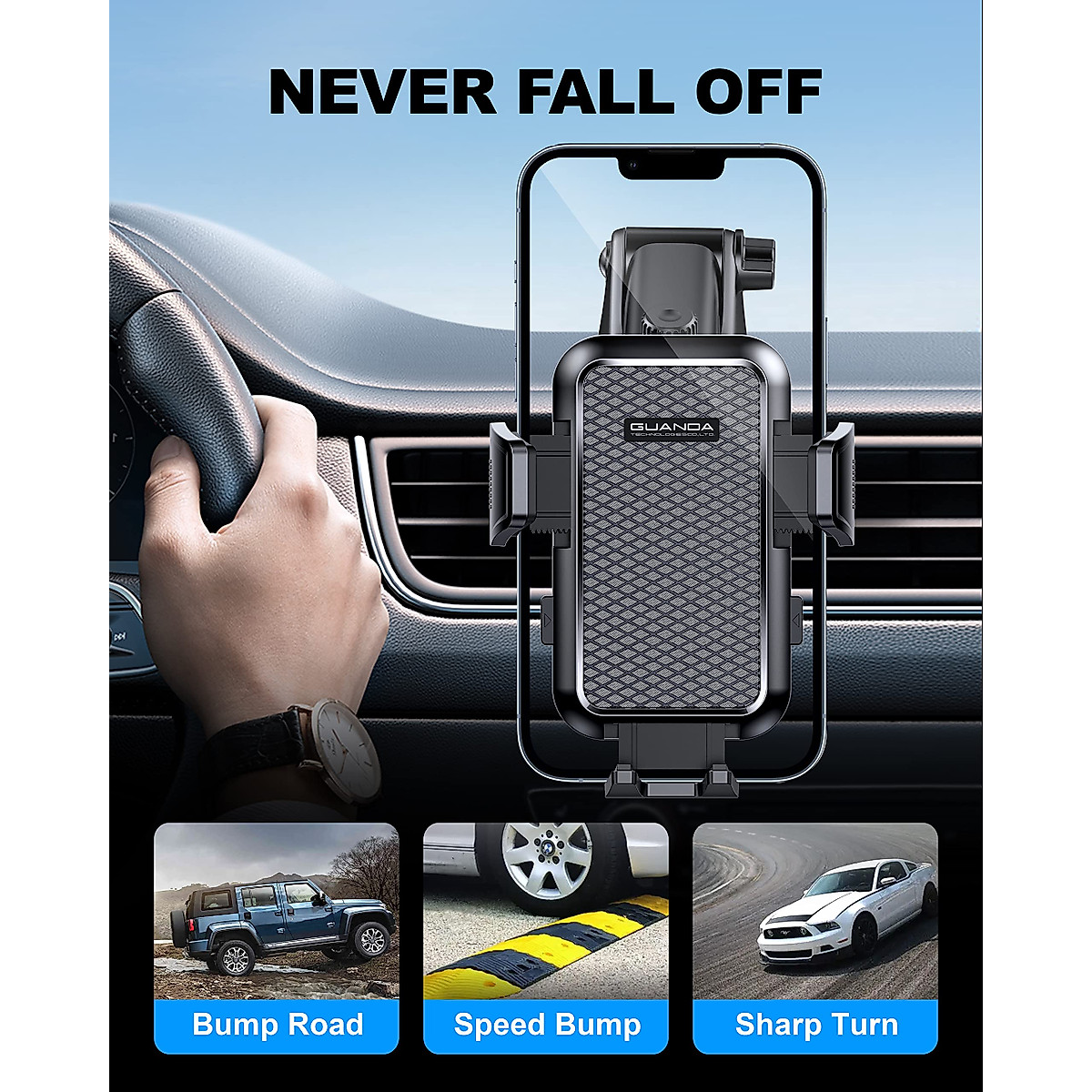 GUANDA TECHNOLOGIES CO., LTD. Car Phone Holder with Strong Suction Cup and Car Phone Mount Vent Clip