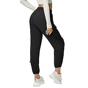 DLOODA Quick Dry Cargo Pants Lightweight Tactical Hiking Pants with 6 Pockets for Women, Elastic Waist and Water-Resistant Black