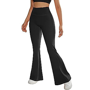 SUUKSESS Women Flare Leggings Scrunch Butt Lifting Bootcut High Waisted Tummy Control Bell Bottom Yoga Pants (Black,L)