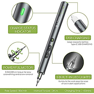 KeeKit Precision Electric Screwdriver, 28 in 1 Portable Power Screwdriver with 24 Bits, Rechargeable Repair Tool Kits with USB Charging, 3 LED Light for Phones, Camera, Laptop