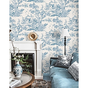 Peel and Stick Wallpaper Blue and White Wallpaper Toile Removable Self-Adhesive Wallpaper for Bedroom Bathroom Vintage Contact Paper for Walls Covering 16In×78.7In