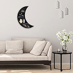 XBELMBER Crescent Moon Shelf, Wooden Moon Shelf for Crystals， Essential Oil Shelf- Wall Decor for Bedroom, Dorm, Living Room, Nursery （Black）