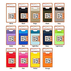 Sinjimoru Basic Cell Phone Wallet Stick on, Card Holder for Back of Phone Working as Adhesive Stretchy iPhone Wallet. Sinji Pouch Basic 2 Orange