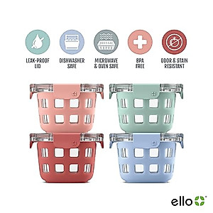 Ello Duraglass Glass Meal Prep Sets Leak-Proof Glass Food Storage Containers with Airtight BPA-Free Plastic Lids, Dishwasher, Microwave, and Freezer Safe