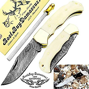 Best.Buy.Damascus1 Damascus knife - Pocket Folding Knife - Blue Wood Handel - damascus Knife - Damascus Pocket knife - Knife for Men - Knives - Good For Camping Hunting knife men - Mens Gift (Camel)