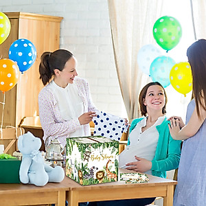 51 Pieces Woodland Baby Shower Card Box and Advice Cards, Diaper Raffle Game Box Tickets, Animals Safari Creatures Party Decorations for Baby Shower, Birthday, Gender Reveal (Jungle Animal Theme)