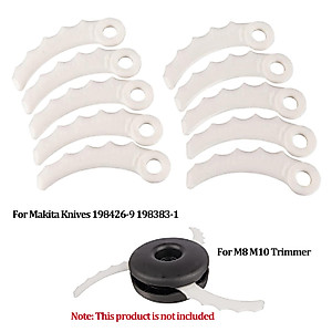 10Pcs Lawn Trimmer Plastic Blades for Knives 198426-9 198383-1 DUR368AZ DUR369AZ DUR368LZ Cutter Head 255mm Cordless Grass Strimmer Replacement Parts