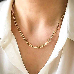 BOUTIQUELOVIN 14K Gold Plated Oval Link Chain Necklaces for Women Dainty Paperclip Necklaces Layering Chains Jewelry 24 Inches 4MM