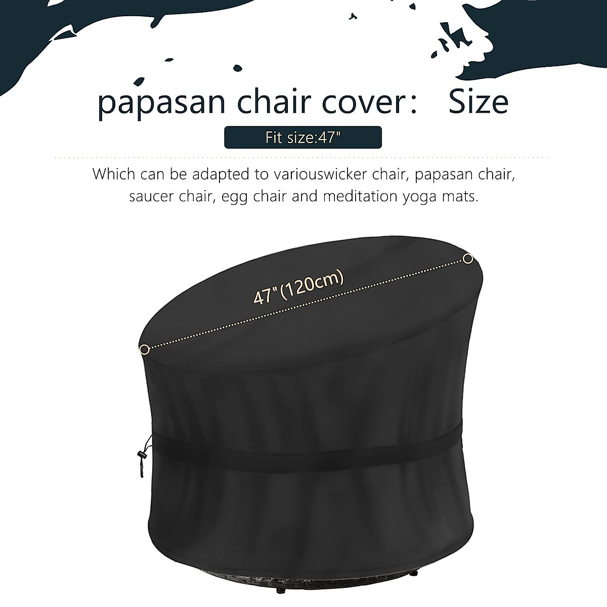 TORUTA Papasan Chair Covers 47" Black 420D Waterproof Material Patio Outdoor Furniture Wicker Saucer Rocking Swivel Chair Slip Covers Protection