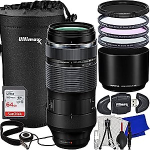 Ultimaxx Deluxe Bundle + Olympus M.Zuiko Digital ED 100-400mm f/5-6.3 is Lens + SanDisk 64GB Ultra SDXC, Variable Neutral Density Filter, 3PC UV Filter Kit, Lens Pouch & Much More (20pc Bundle)
