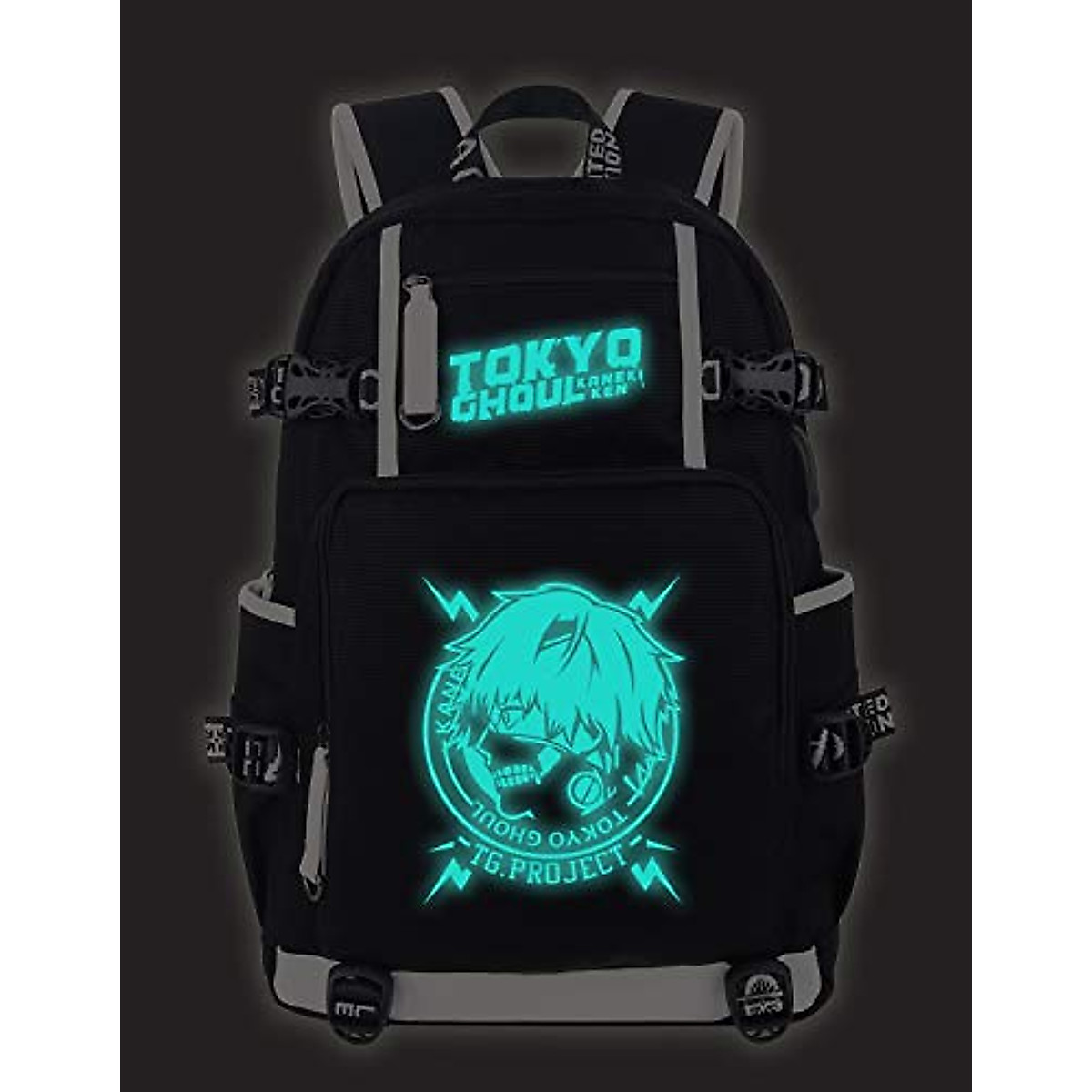 Roffatide Anime Tokyo Ghoul Laptop Backpack Printed Luminous Schoolbag Rucksack with USB Charging Port & Headphone Port Black