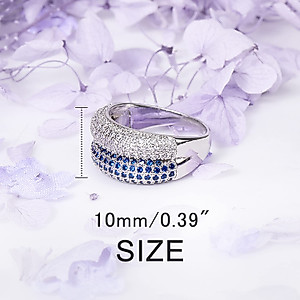 Mozume Two Tone Cubic Zirconia Eternity Rings For Women Double Row Blue Simulated Sapphire Cocktail Ring CZ Band - 14K White Gold Plated (6)