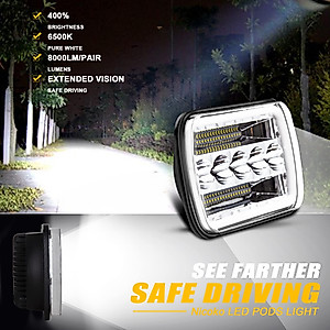 Nicoko H6054 Led Headlights 5x7 7x6 Led Headlamp High/Low Sealed Beam with RGBW Halo Function for Wrangler Cherokee YJ XJ Ford E250 GMC Dodge Truck Van with H4 Plug pack 2