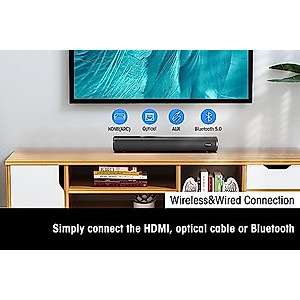 littoak 2.1 Sound Bar with Subwoofer for TV, Deep Bass Small Soundbar TV Speaker Home Theater Surround Sound System, HDMI/Bluetooth/Optical/Aux Connection, 16 Inch