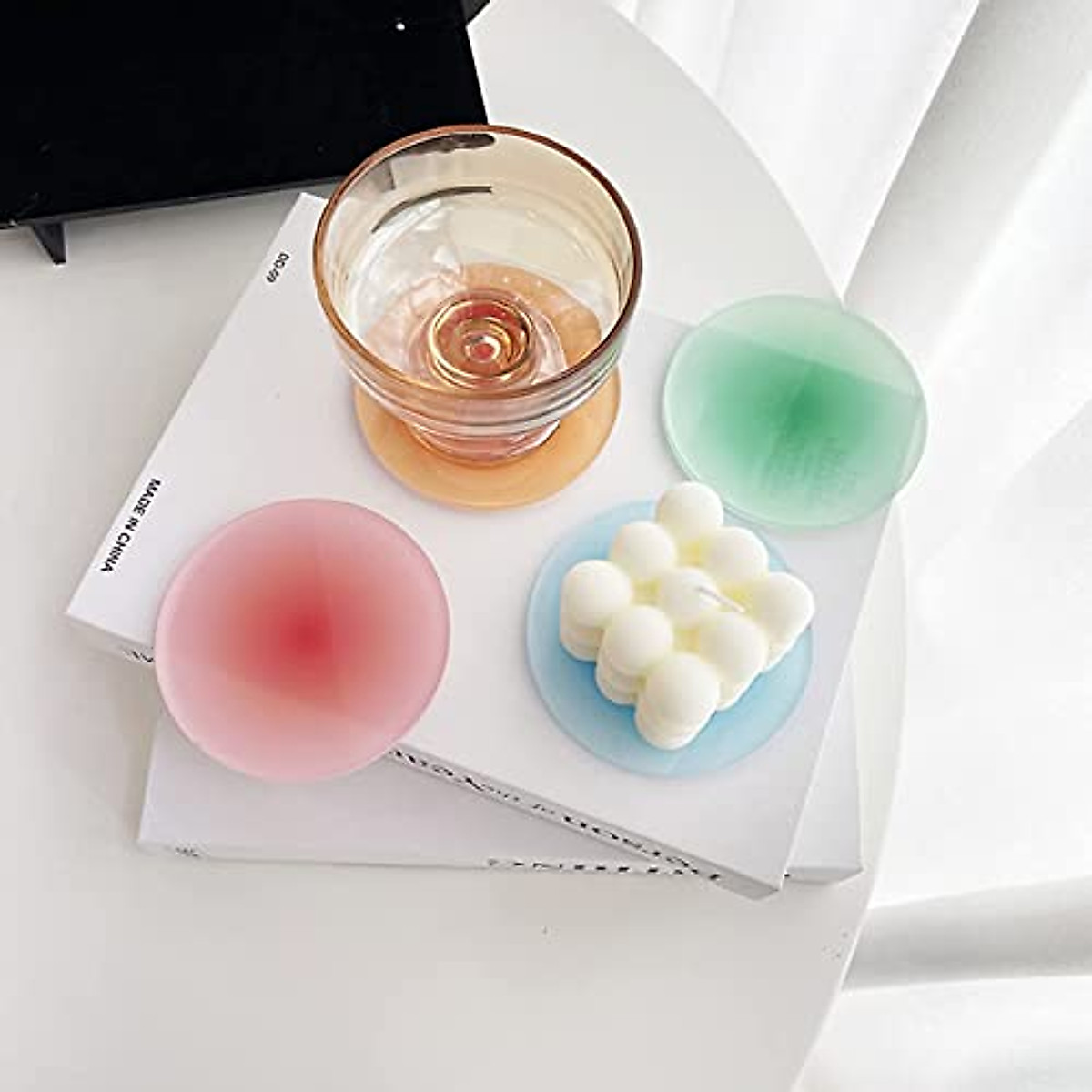 etspolt Drink Coasters Colorful Acrylic Coaster Set 4 Pcs , 3.8 Inch Round Non-Slip Table Coasters Coasters for Coffee Table
