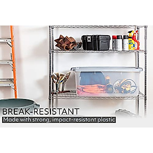 Rubbermaid Roughneck Clear 95 Qt/23.75 Gal Storage Containers, Pack of 4 with Latching Grey Lids, Visible Base, Sturdy and Stackable, Great for Storage and Organization